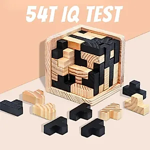 Wooden Intelligence Toy Brain Teaser Game, 3D Wooden Brain Teaser Puzzle, Adult Puzzle Wooden Game, T/L-Shaped Jigsaw Logic Puzzle Game (T+L-Shaped)