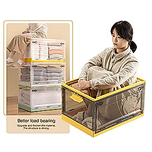 Yhxdev Large Closet Organizers and Storage, 52L Folding Storage Box, Stackable Plastic Storage Bins with Double Doors and Lids, Sterlite Containers with Wheels (Blue)