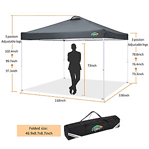 COBlZI 10x10 Pop Up Canopy Tent with 4 Removable Sidewalls，Waterproof Commercial Easy Adjustable Gazebo Tent with Air Vent, 4 Sandbags，4 Stakes & 8 Ropes（Tents for Party/Exhibition,Grey