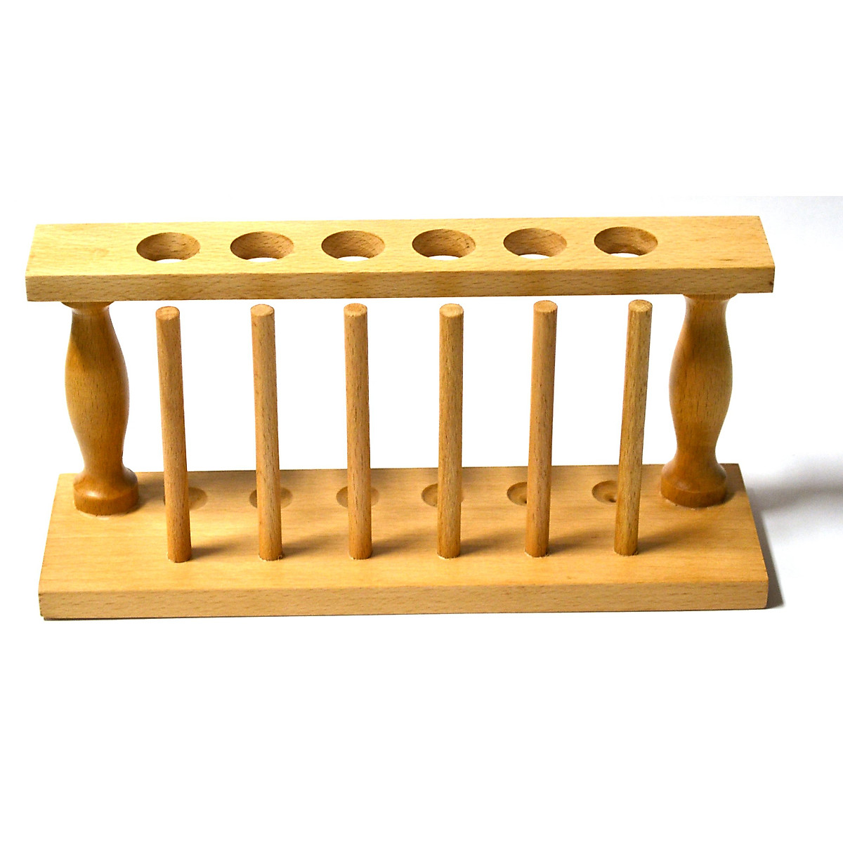 EISCO Premium Test Tube Rack, (6) 25mm Holes and (6) Pins - Solid Wood - 9.4" Long, 3.75" Tall