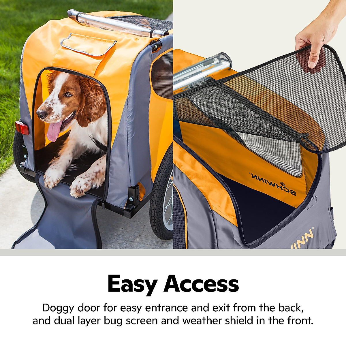 Schwinn 13-SC315 Rascal Bike Pet Trailer, For Small and Large Dogs, Lightweight, Tow with Bicycle, Up to 50 lbs. Small, Orange/Grey