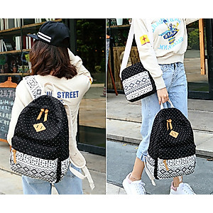 goldwheat Canvas Print Backpack Cute Teen Backpacks for Girls School Bag with Lunch Bag