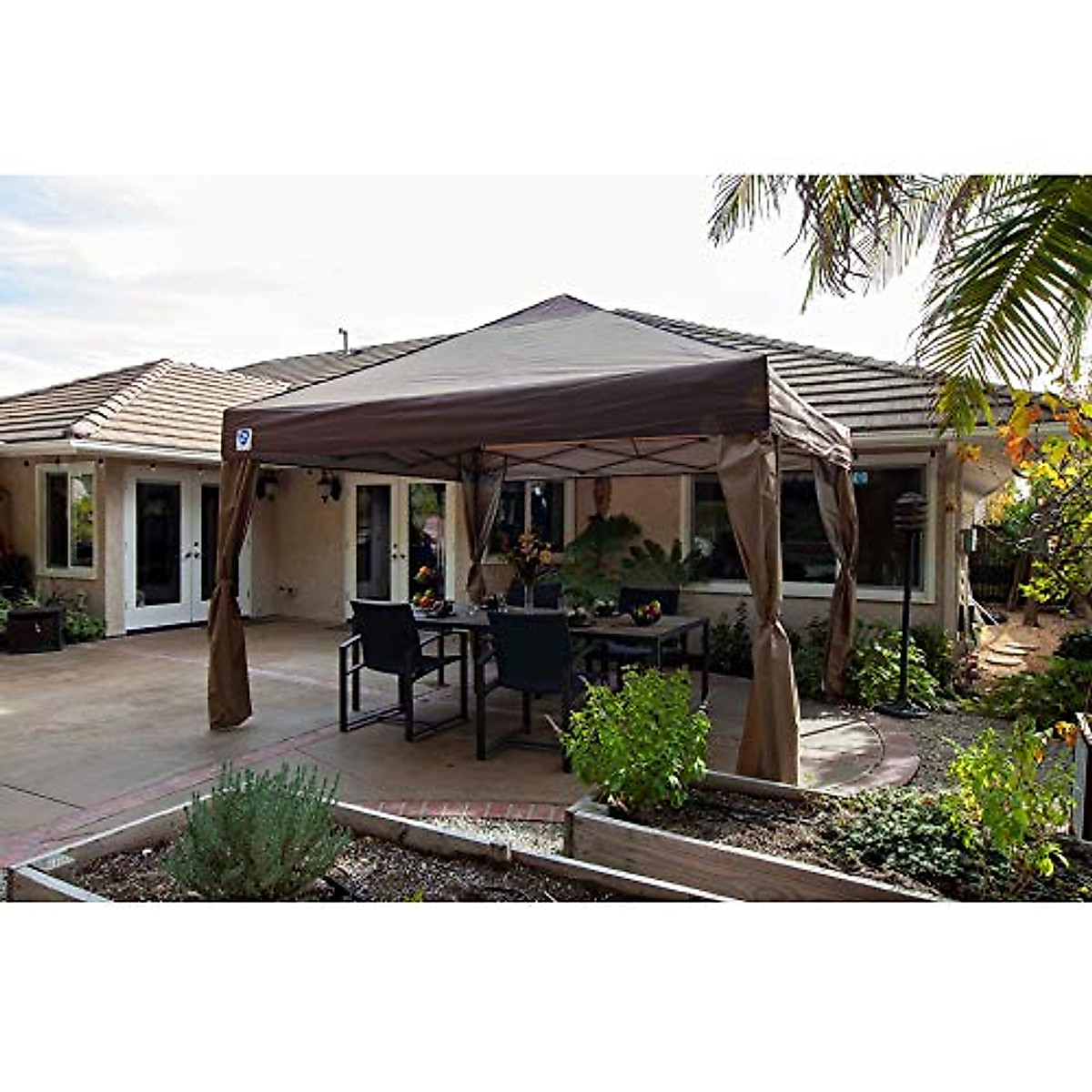 Z-Shade 10 x 10 Foot Lawn and Garden Event Outdoor Portable Canopy Gazebo Pop Up Shelter Tent with Skirts for Camping and Outdoor Parties, Tan