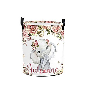 Personalized Laundry Baskets Custom Laundry Hamper Collapsible Clothes Storage Basket with Handle for Bathroom Living Room Bedroom (Baby elephant 11)