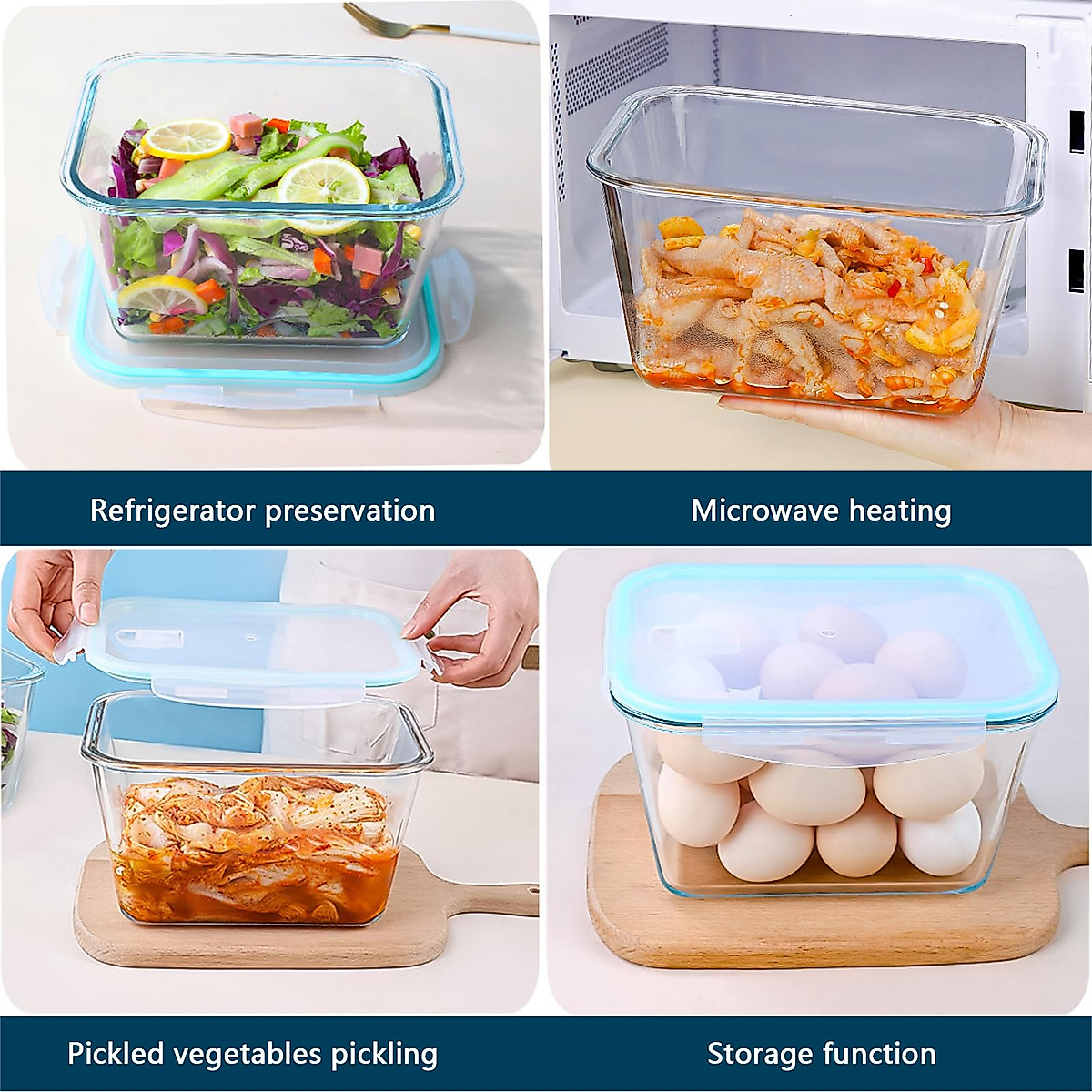 TRBIDRBO 2600 ML /88oz/ 11 Cup LARGE Glass Food Storage Container with Airtight Locking Lid for Storing food, Vegetables, Fruits Roasting Turkey Freezer Microwave & Oven Safe Leak Proof