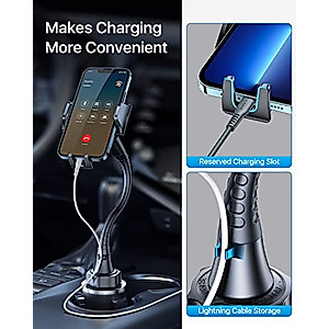 Danmus® Upgraded Car Cup Holder Phone Mount with Extendable Base, [15-in Adjustable Long Gooseneck] [Military-Grade] Car Truck Mount Compatible with iPhone 15 14 13 12 Pro Max Samsung S23 All