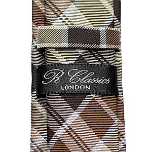 Retreez Modern Classic Plaid Check Styles Woven Microfiber Skinny Tie - Brown