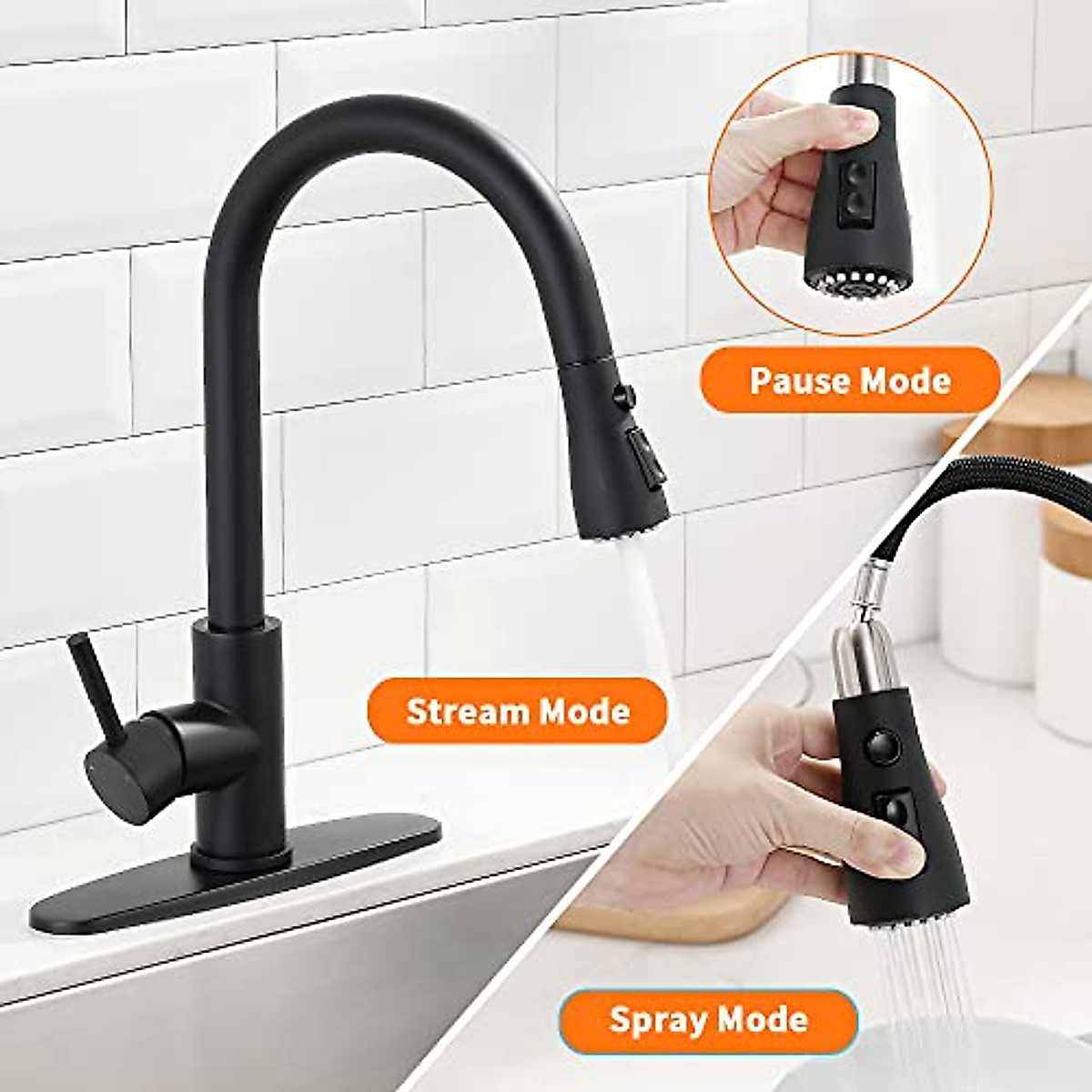 Black Kitchen Faucets with Pull Down Sprayer Kitchen Sink Faucet with Pull Out Sprayer Single Hole Deck Mount Single Handle Stainless Steel Grifos De Cocina 866068R