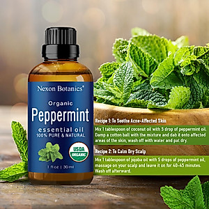 Organic Peppermint Essential Oil 30 ml - 100% Pure Peppermint Oil for Diffuser -Natural, Undiluted Menthol Oil for Hair Care - Mint Oil for Skin Care - Pure Essential Oils Peppermint - Nexon Botanics