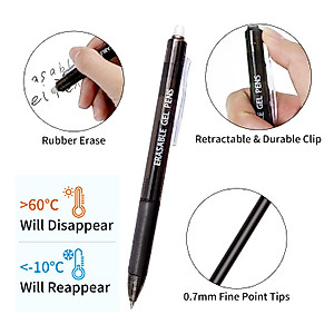 Vitoler 10 Pack Erasable Gel Pens, 0.7 mm Fine Point Retractable Pens, Black Ink Erasable Pens for Completing Sudoku and Crossword Puzzles