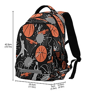 Dussdil Basketball Game Backpack Basket Ball Kids Backpacks Casual Daypack 16 inch Back Pack Laptop Bag Double Zipper Travel Sports Bags with Adjustable Shoulder Strap Backpack for Teens Girls Boys