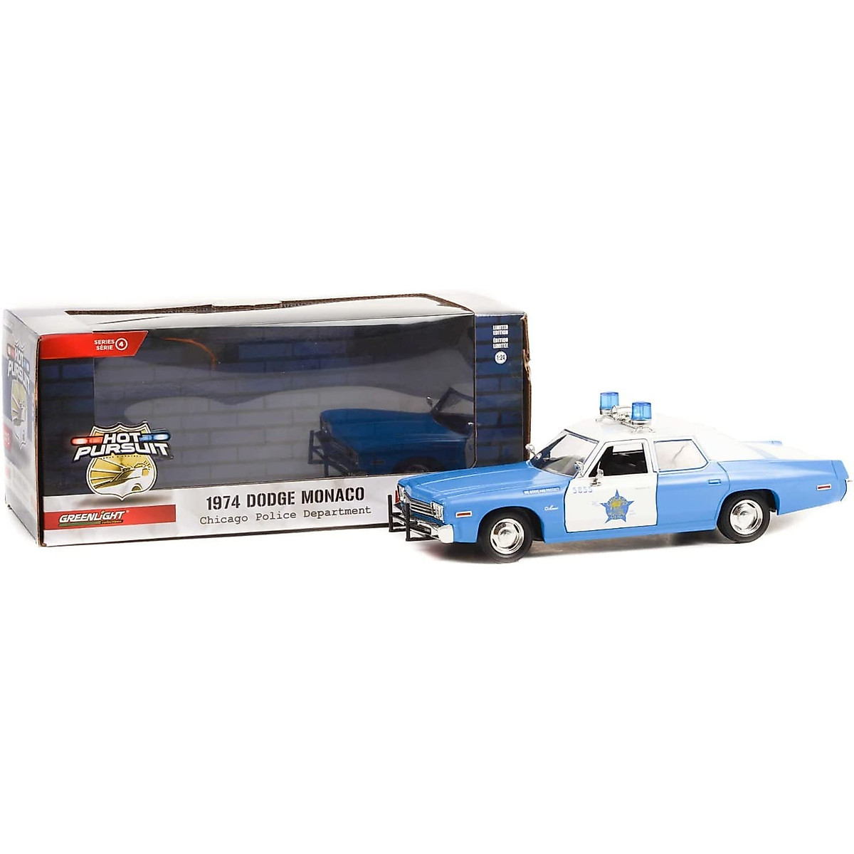 Greenlight 1974 Dodge Monaco Blue and White CPD Chicago Police Department (Illinois) Hot Pursuit Series 1/24 Diecast Model Car