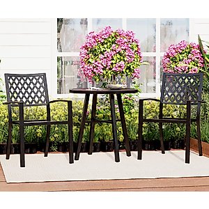 MFSTUDIO 3-Piece Patio Bistro Sets Outdoor Matel Furniture Set with 1 x Table and 2 x Chair for Garden Backyard,Black
