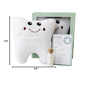 Tooth Fairy Pillow with Receipts and Magic Fairy Glitter for Boys and Girls, 3 Piece Set with Hanging Option, Toothfairy Kit Keepsake Gift