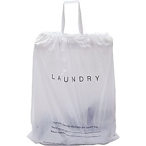 Hotel Laundry Bags, 1.25 Mil Plastic with Drawtape and Write-On Strips, 18" x 19" with 4" Gusset, Biodegradable - CASE OF 1,000