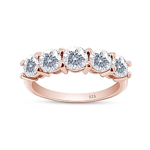 SAVEARTH DIAMONDS 14k Rose Gold Over Sterling Silver 1 1/5 Carat Moissanite Lab Created Diamond Half Eternity Anniversary Wedding Band Ring For Women (1.20 Cttw) Ring Size - 6