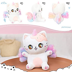 AIXINI Cute Caticorn Plush Stuffed Unicorn Cat Animal Plushie 10" Soft Toy with Rainbow Wings for Girls