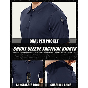 MAGCOMSEN Navy Blue Polo Shirts for Men T Shirts Short-Sleeve Hiking Shirts Hunting Shirt Tactical Shirts Navy L