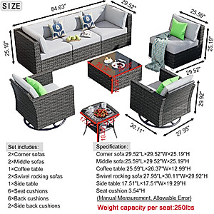 XIZZI Outdoor Furniture Patio Sectional Sofa Swivel Rocking Chairs 8 Piece All Weather PE Rattan Wicker Conversation Sets with Coffee and Side Table for Backyard Deck Garden,Grey