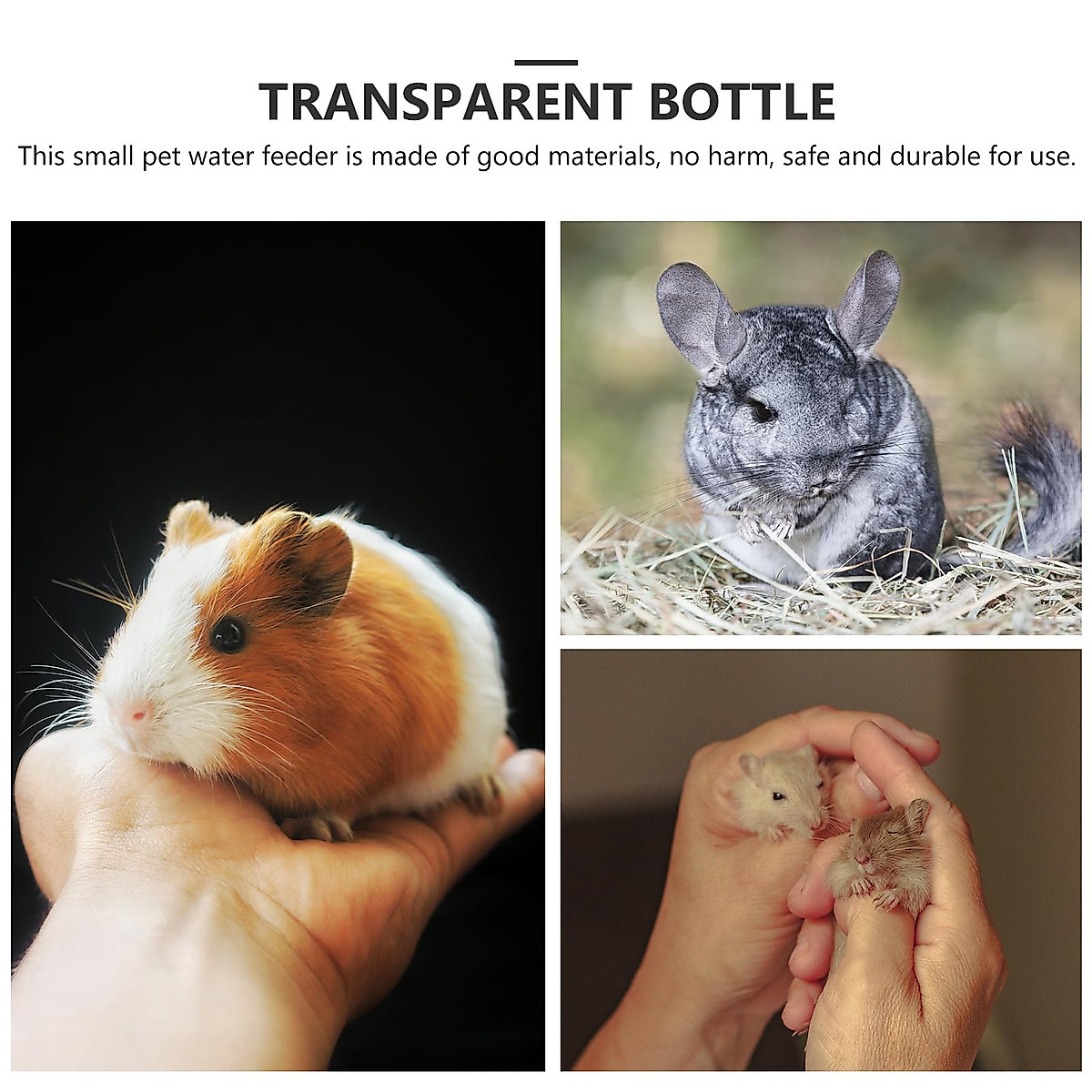 POPETPOP 3 Pcs Hamsters Water Bottle - 2.7 oz Automatic No Drip Hanging Drinking Dispenser, Small Animals Water Feeder Drinking Fountain for Guinea Pig Squirrel Rabbit Dwarf Gerbil Chinchilla