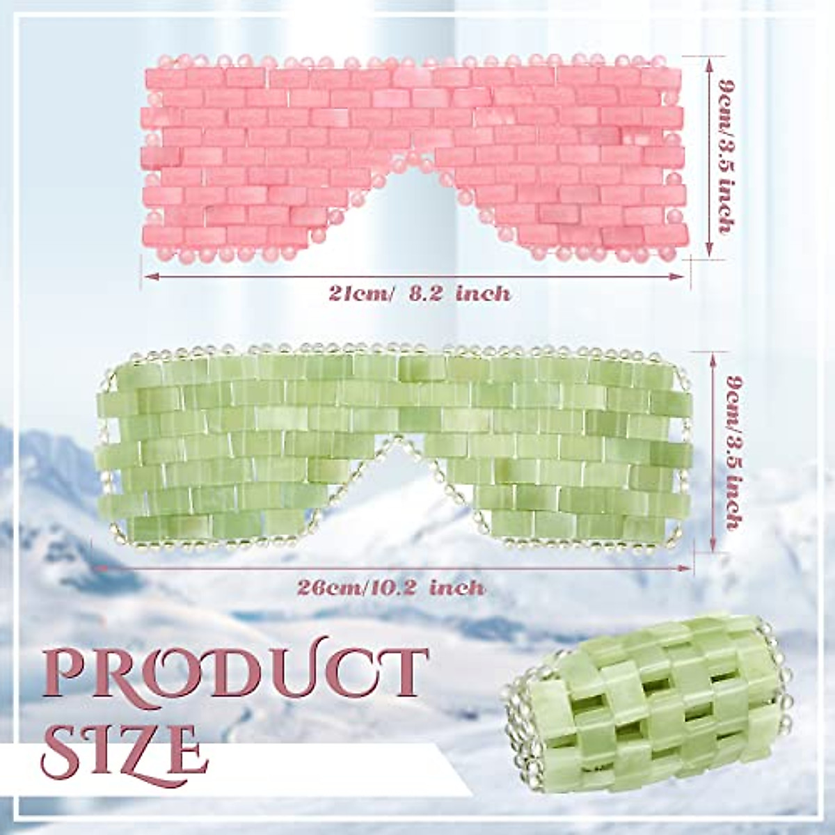 Hicarer 2 Pcs Jade Eye Mask Rose Green Jade Stone Eye Mask Facial Cooling Mask for Alleviate Puffiness Massage Relax Wrinkles Relieve Migraine Meditation Beauty