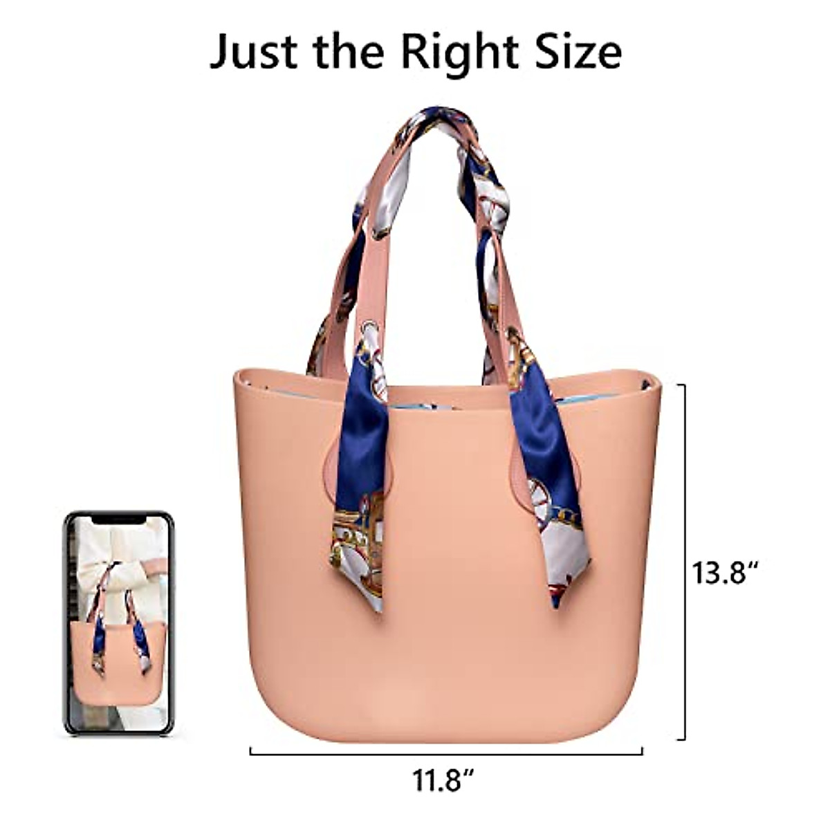 Carfany Small Beach Bag With Zipper Washable Rubber Tote Bag For Women Pink