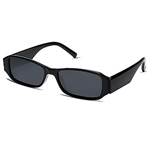 VANLINKER Black Small Rectangle Thin Narrow Skinny polarized Sunglasses for Women Retro 90s Trendy UV400 Protection Square Shades VL9680