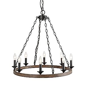 Farmhouse Chandeliers Rustic Round Wagon Wheel 8-Light Fixture for Dining & Living Room, Bedroom and Foyer