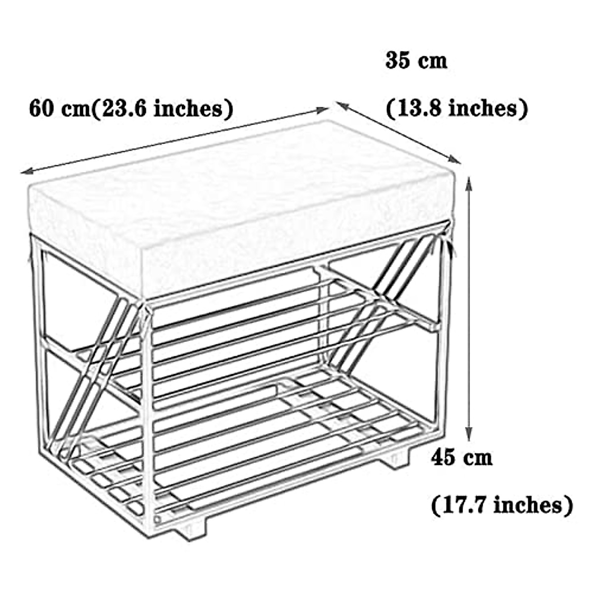 ALDEPO Shoe Cabinet Bench Shoe Rack with Storage Simple and Creative Wrought Iron Structure Shoe Changer Stool with Soft Cushion Shoe Rack Double Layer Bench Large Capacity