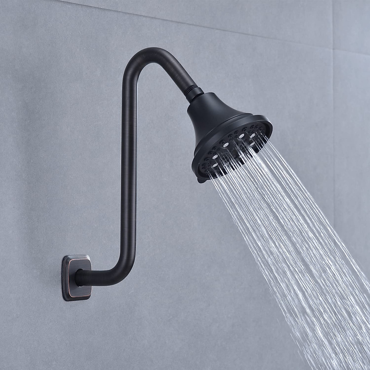 Angled Shower Arm with Flange S Shaped Rainfall Shower Head Riser Pipe, 12 Inch Stainless Steel Gooseneck Extender Arm with 9 Inch High Rise, Wall Mounted,Oil Rubbed Bronze