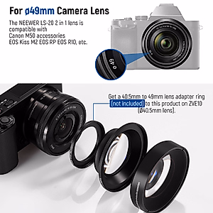 NEEWER 49mm 0.43X Fisheye & 1.4X Macro Lens, 18mm Focus Compatible with Canon EOS Kiss M2 RP R10, 40.5-49mm Adapter Ring (not Included) Needed for Sony ZV-E10 A6400 A7 IV Nikon Z50, LS-20