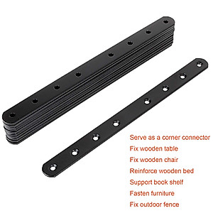 20Pcs 10Inch Mending Plates, Heavy Duty Straight Brackets for Wood Cast Iron Flat Corner Brace , Black Mending Joining Plates Fixing Hardware Brackets Connector for Furniture Repairing Table Shelf