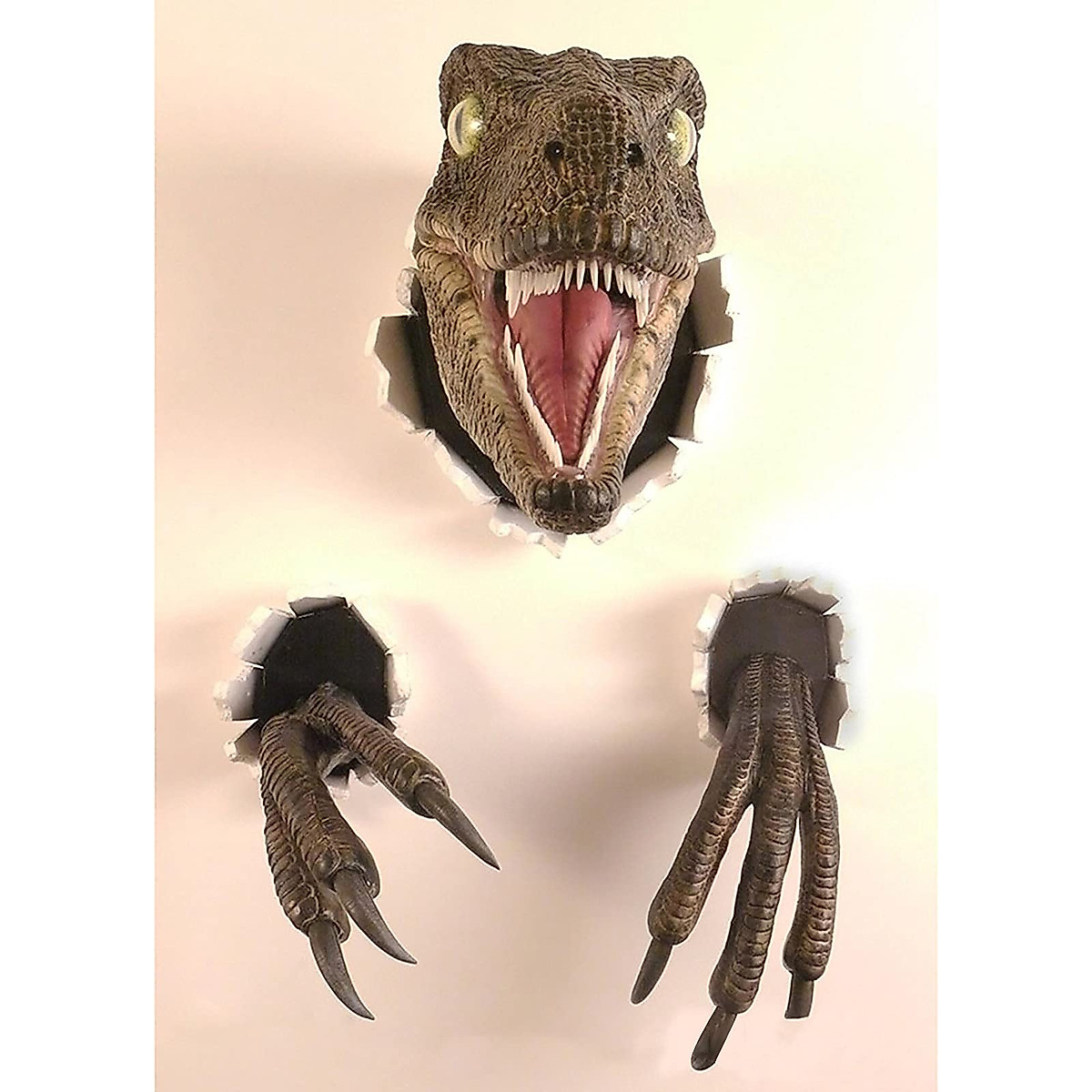 Wall-mounted Dinosaur Resin Sculpture Wall-broken Dinosaur Head With Claw Props Replica Set, 3D Dinosaur Statue Home Art Life-like Decoration In The Family And Children's Bedroom And Livin