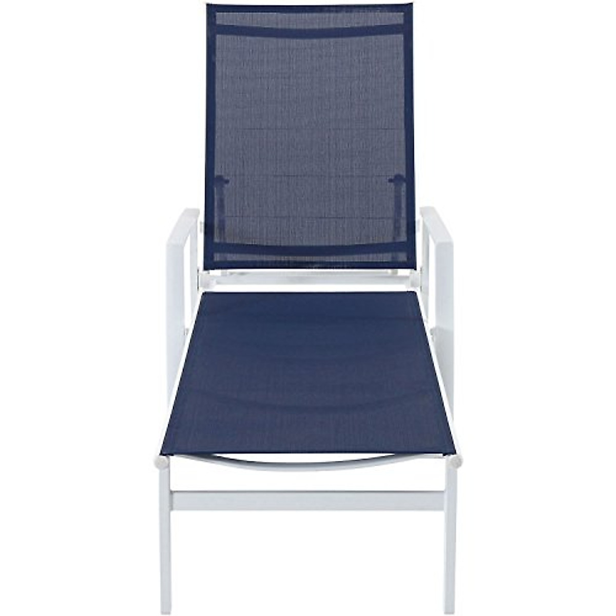 Hanover Blue Naples Outdoor Folding Chaise Adjustable Backrest | Patio and Poolside Lounging Chair | UV and Weather-Resistant Sling Fabric | NAPLESCHS-W-NVY, 1 Piece, White/Navy