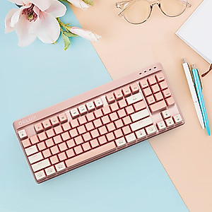 DeLUX 80% Wireless Mechanical Keyboard - RGB Backlit, Hot Swappable 89 Keys, US Layout, Linear, Quiet Yellow Switches, PBT Keycaps - Multi-Device Gaming (KM18-Pink)