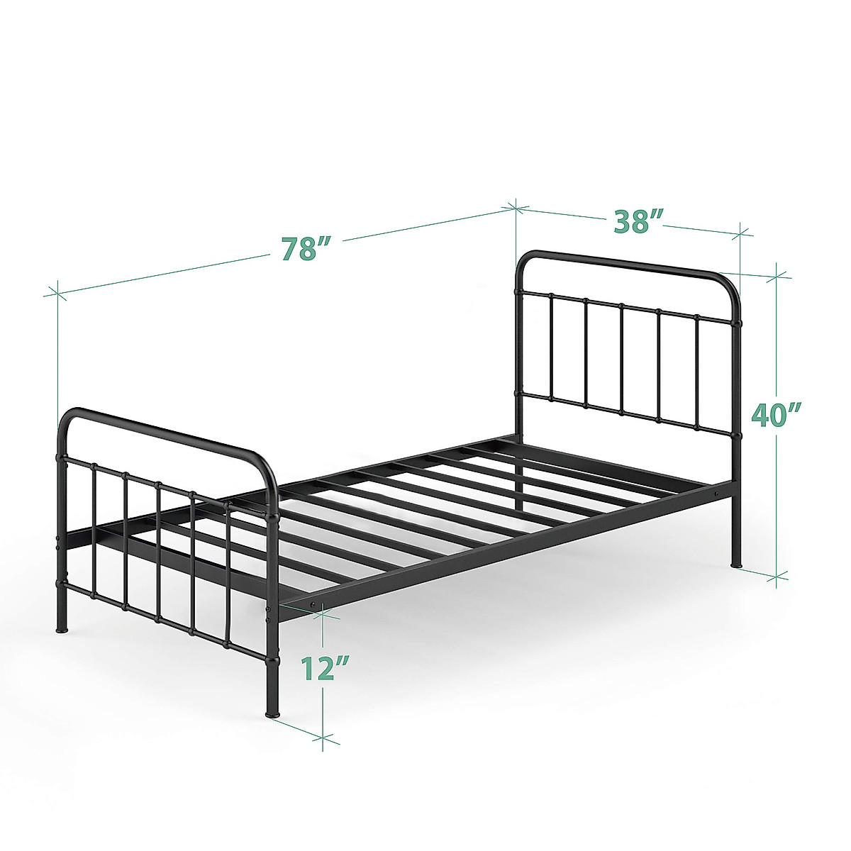 ZINUS Florence Full Panel Metal Platform Bed Frame / Mattress Foundation / No Box Spring Needed / Easy Assembly, Black, Twin