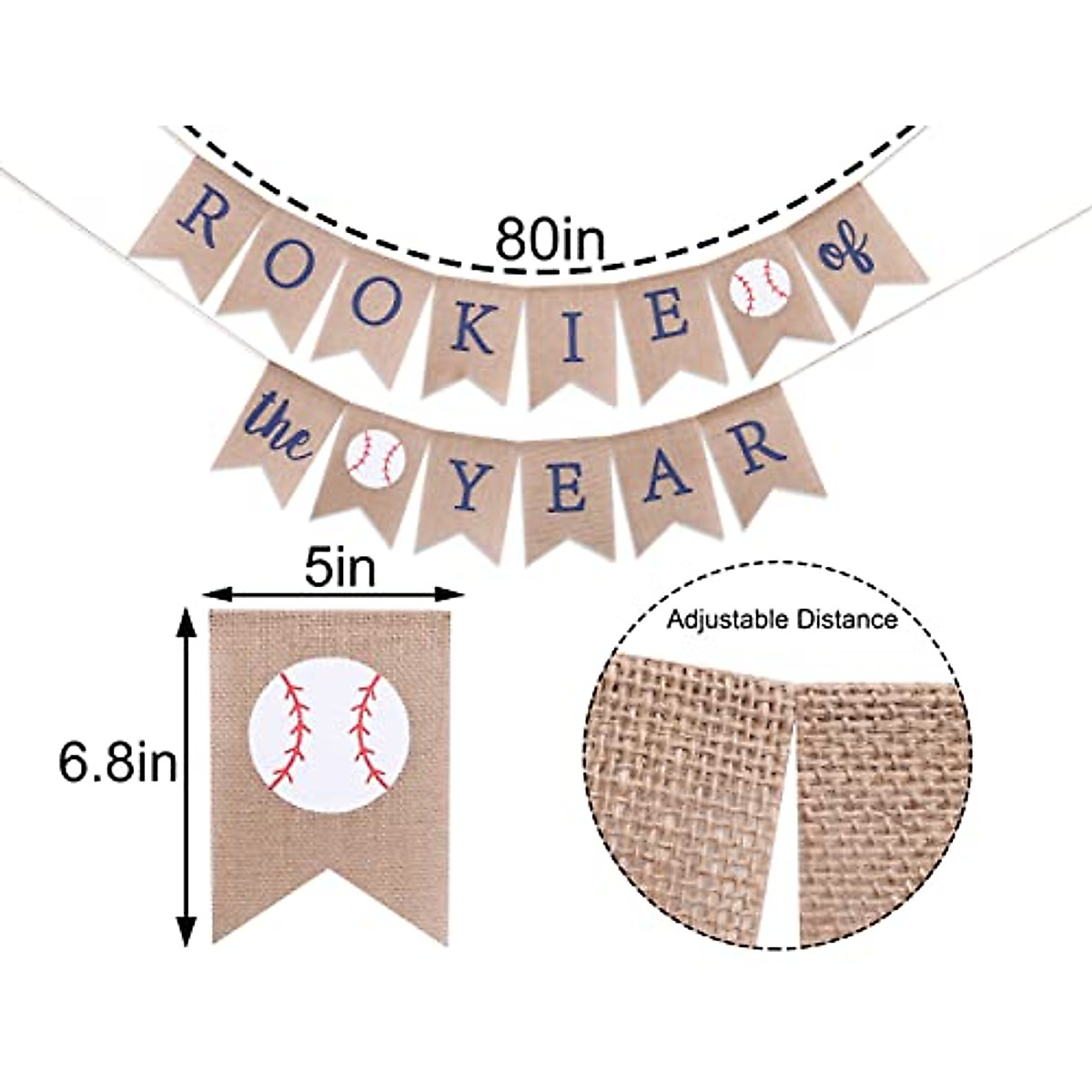 Rookie of the Year Burlap Banner - Rookie Year Birthday, Rookie of the Year,Baseball First 1st Birthday Decoration, Baseball Birthday Party Banner, Baseball Party Supplies (Rookie of the Year)