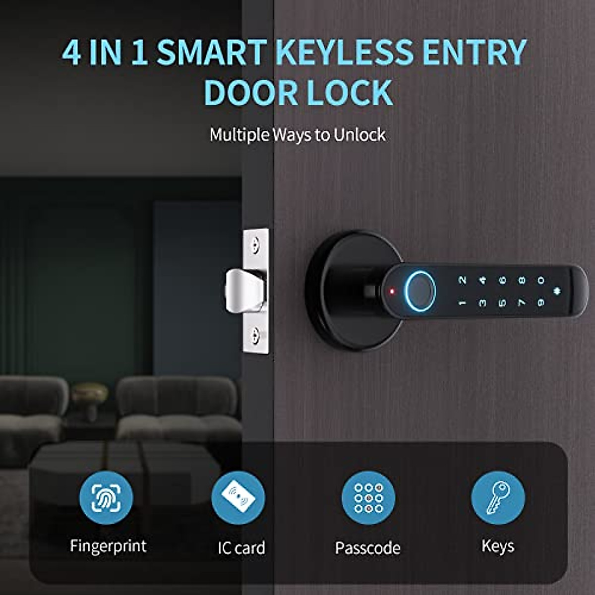 ENOKER Fingerprint Door Lock Knob - Keyless Entry Door Lock with Handle 100 Fingerprints/IC Cards/Passcodes/Keys, Smart Electronic Biometric Door Knob Deadbolt Keypad for Bedroom Home Office Apartment