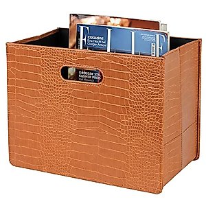HofferRuffer Magazine Basket Holder, Foldable Magazine Rack, Document File Holder Organizer, File Folder, Newspaper Storage Bin Organizer for Home or Office, Home or Office (Brown)