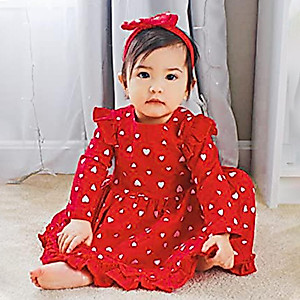 itkidboy Toddler Baby Girl Dress Valentine's Day Clothes Long Sleeve Love Printed Sundress Party Princess Dress (12-18 months) A-red