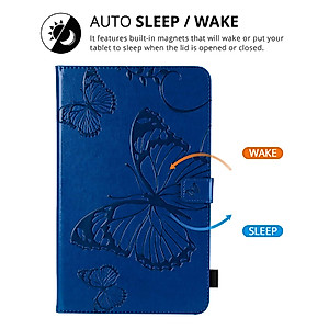 UUcovers Case for Samsung Galaxy Tab A 10.1" 2016 Version (SM-T580/T585/T587,NO S Pen) with Pencil Holder, Smart Stand Embossed PU Leather Folio Card Wallet Cover [Auto Wake/Sleep], Blue Butterfly