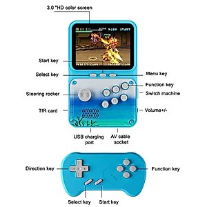 Retro Game Console for Boy, Handheld Game Console with 500 Classical Nostalgic Games 3.0 Inch Color Screen Support for Connecting TV & Two Players, Christmas Birthday Gifts (A)