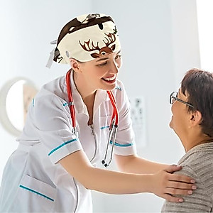 Scrub Surgical Hat,Cycling Hat with Buttons and Cotton Sweatband,Sloth and Owl Deer