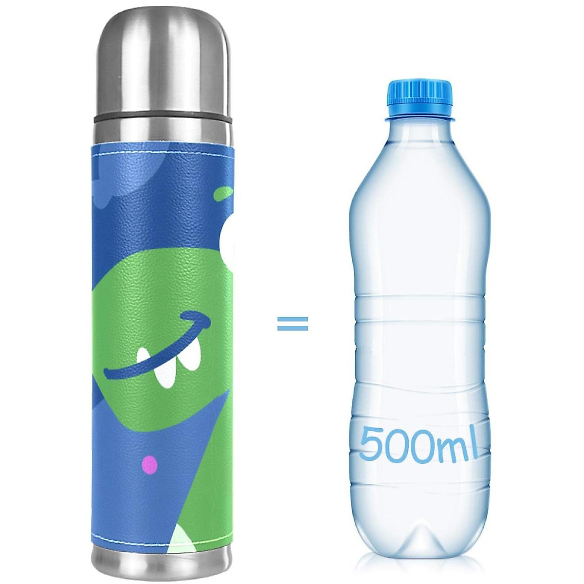 Stainless Steel Leather Vacuum Insulated Mug Dinosaur Thermos Water Bottle for Hot and Cold Drinks Kids Adults 16 Oz