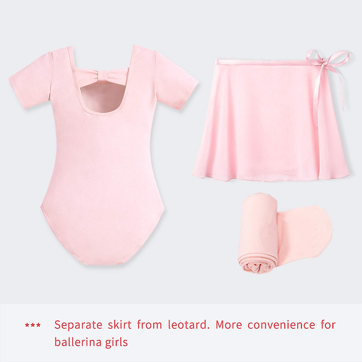 Stelle Girls Bow Back Dance Active Dress Ballet Leotard Combo with Dance Skirt and Dance Tight (Ballet Pink,85, 2-3T)