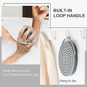 FREATECH Silicone Body Scrubber with Loop Handle, 2-Pack Gentle Exfoliating Body Cleansing Brush for Use in The Shower or Bath, More Hygienic Than Loofah, Easy to Clean, Long-Lasting, Grey & Pink