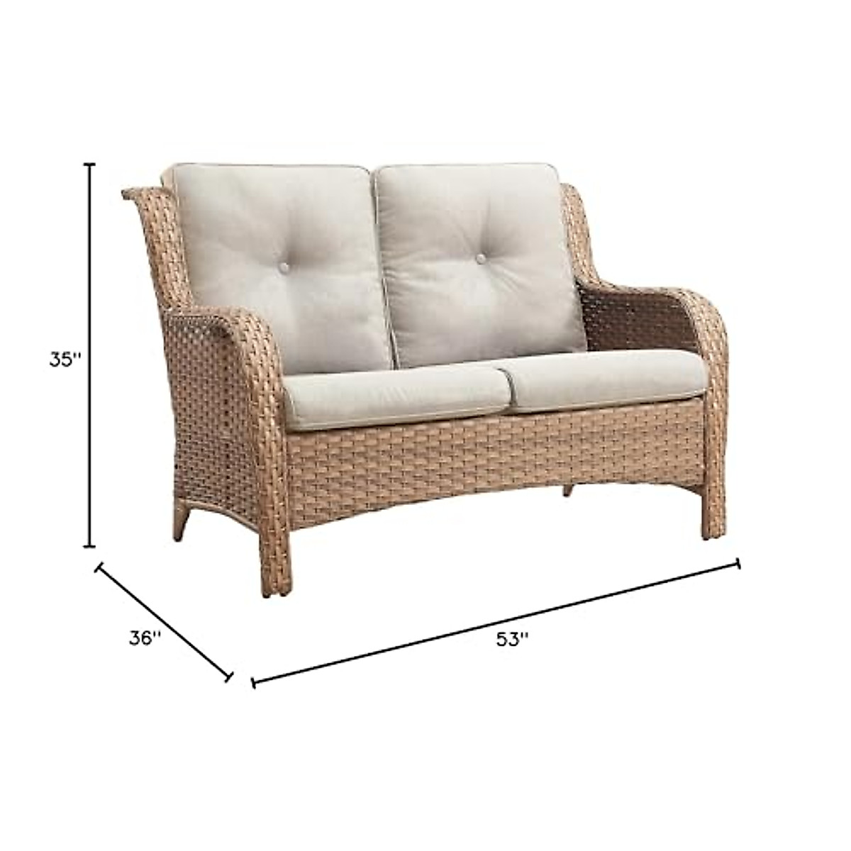 Belord Outdoor Loveseat Patio Couch - 500 Lbs Weight Capacity Wicker Loveseat with High Backrest Wide Armrest, Small Patio Furniture Rattan 2 Seater Sofa for Balcony Deck Proch Poolside Yellow