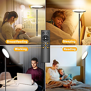 Floor Lamp, 2400LM Bright LED Torchiere Floor Lamp with Stepless Dimmable 4 Color Temperatures, Tall Standing Room Lamp with Remote & Touch Control, LED Floor Lamps for Living Room Bedroom Office