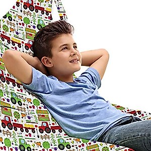 Lunarable Country Lounger Chair Bag, Gardening Farming Agriculture Rural Theme with Fence Tractor Tree Bird Vegetable, High Capacity Storage with Handle Container, Lounger Size, Multicolor