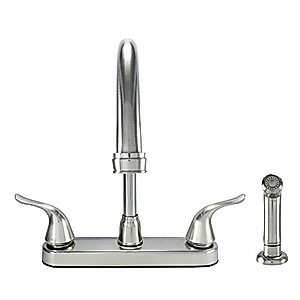 Wasserman 23073124 - RV Kitchen Sink Faucet High Spout Double Handle Washerless with Side Spray